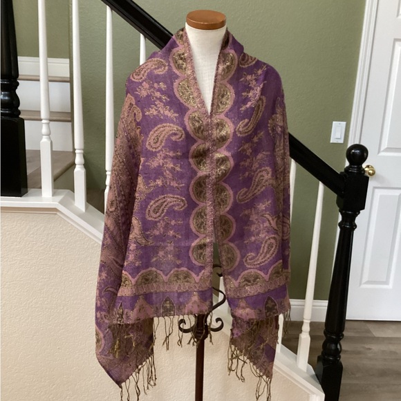 Accessories | Purple Paisley Shawl With Fringe | Poshmark